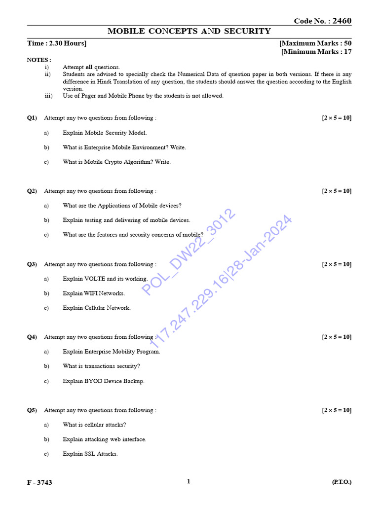 MCS - Previous Year Paper | PDF | Wireless | Mobile Telecommunications