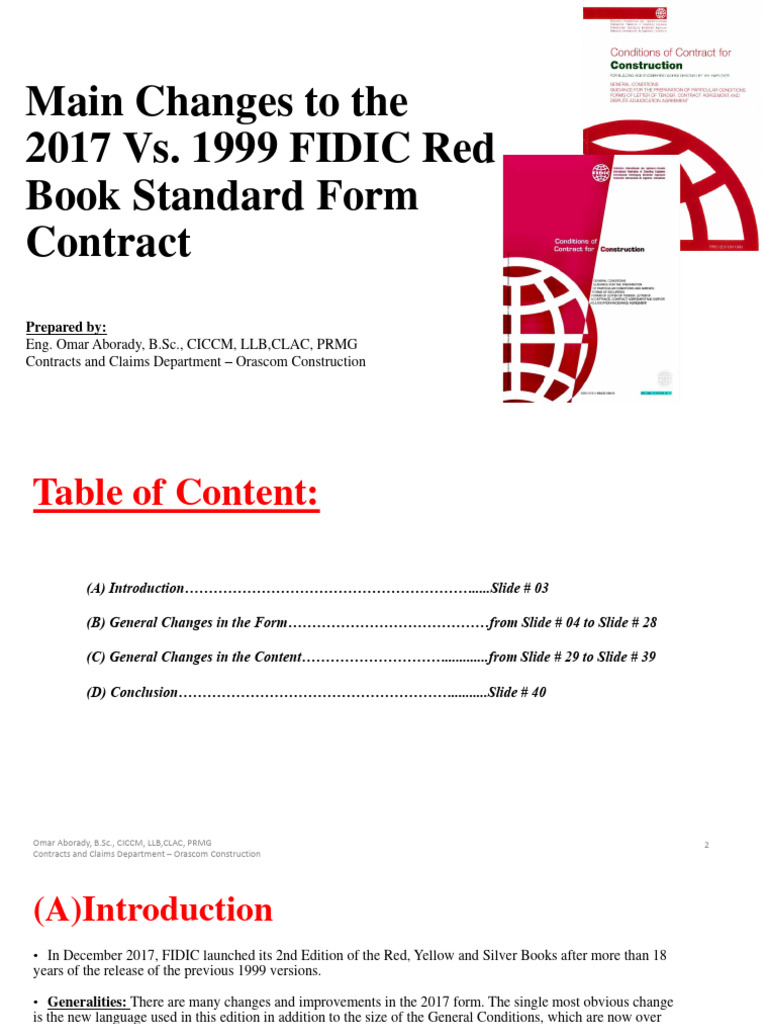 Main Changes To The 2017 Vs 1999 FIDIC Red Book | PDF | Breach Of Contract | Employment