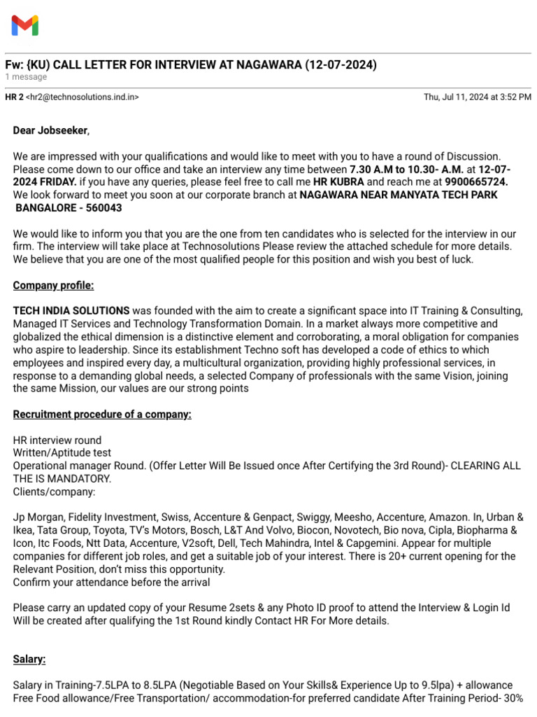 Gmail - FW - (KU) CALL LETTER FOR INTERVIEW AT NAGAWARA (12-07-2024 ...