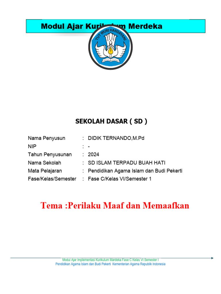 Modul Ajar Kelas 6 Bab 3 Tema 1 Perilaku Maaf Dan Memaafkan | PDF