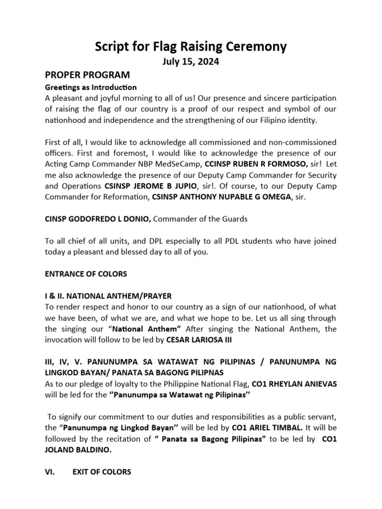 Flag Ceremony Script for Officers | PDF