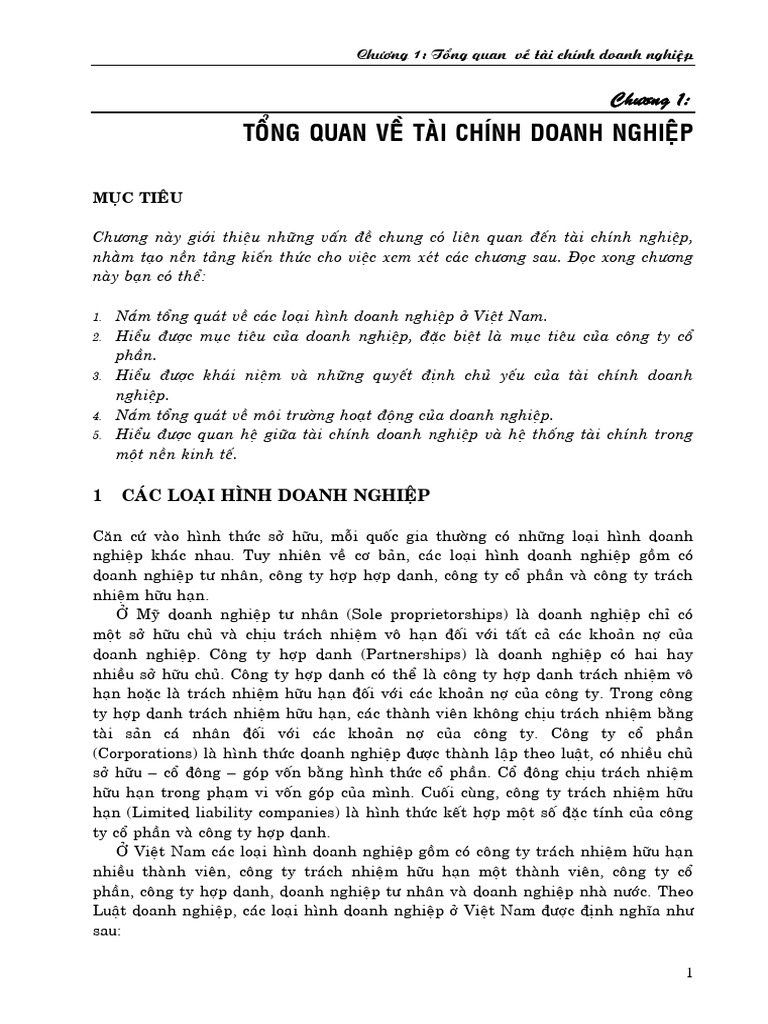 Chuong 1 - Tong Quan Ve Tai Chinh Doanh Nghiep | PDF