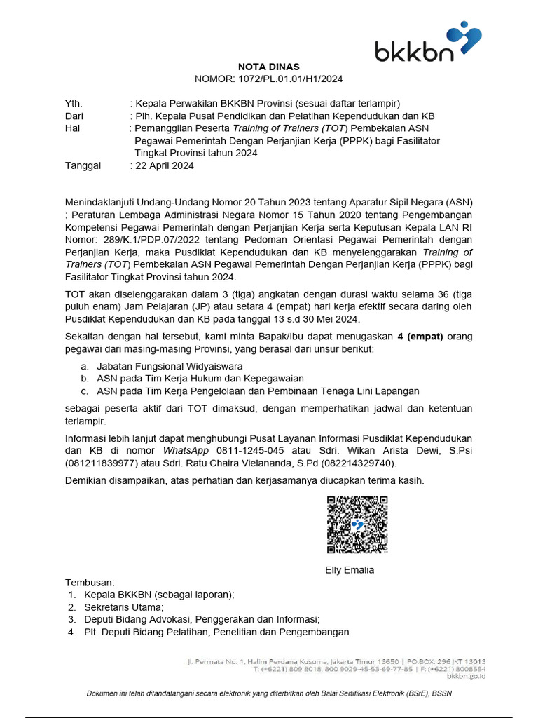 1072 Surat Pemanggilan Peserta TOT PPPK Tahun 2024 | PDF