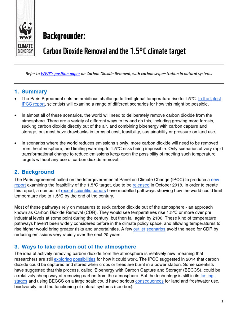 Carbon Dioxide Removal for 1.5°C Target | PDF | Climate Change | Earth ...