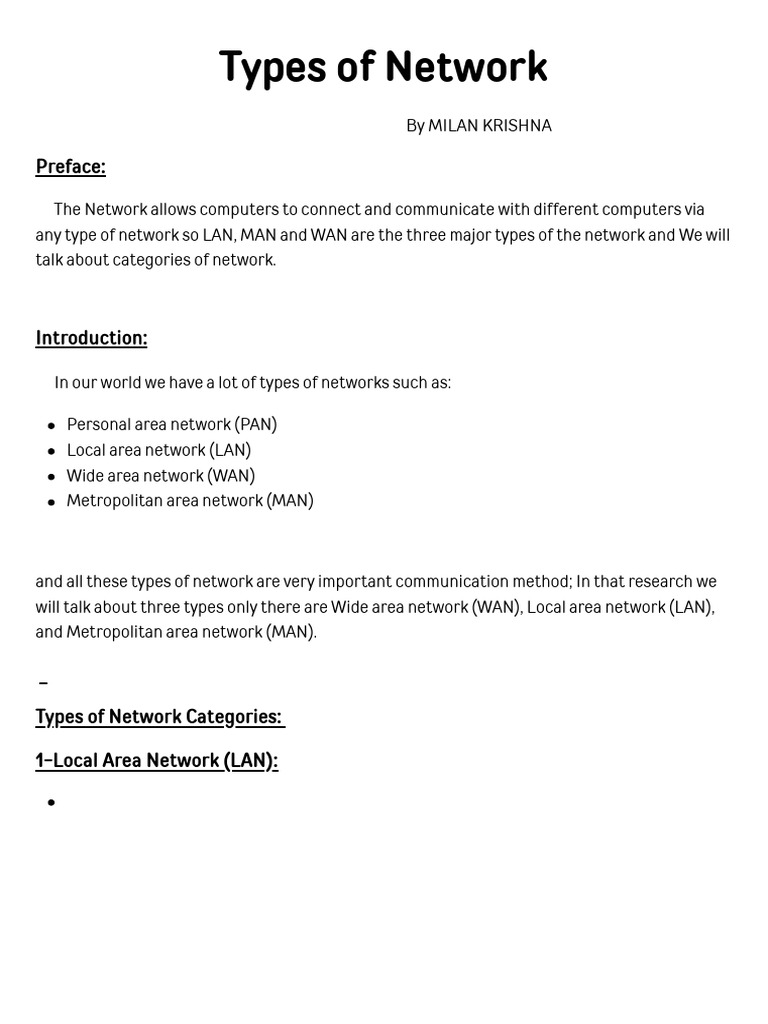 Types of Network by Milankrishna | PDF | Computer Network | Local Area Network