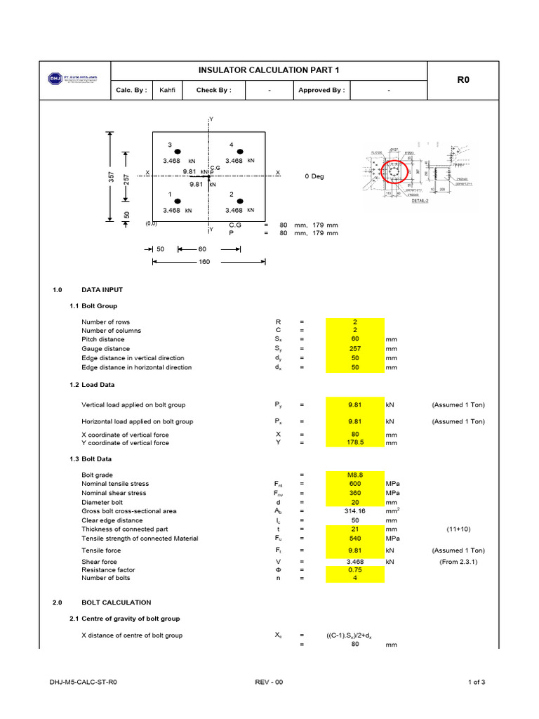Bolt Calculation PMT-MTB Insulator 2 Part 1 R0 | PDF | Physical ...