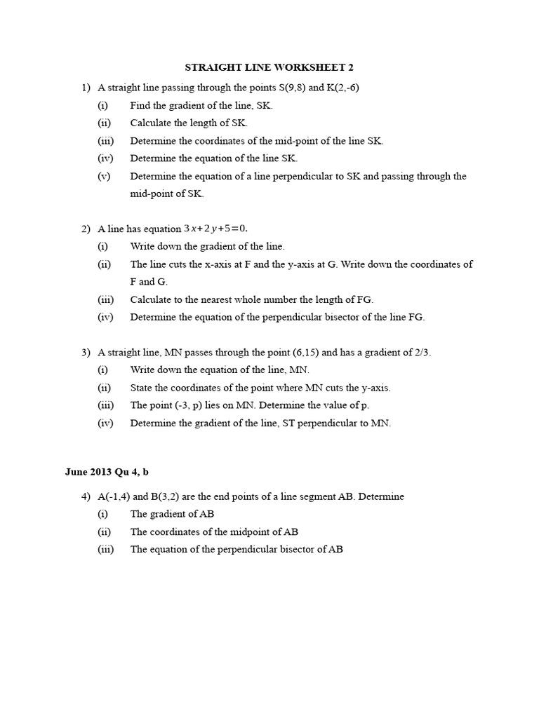 Straight Line Worksheet 2 | PDF | Teaching Methods & Materials ...