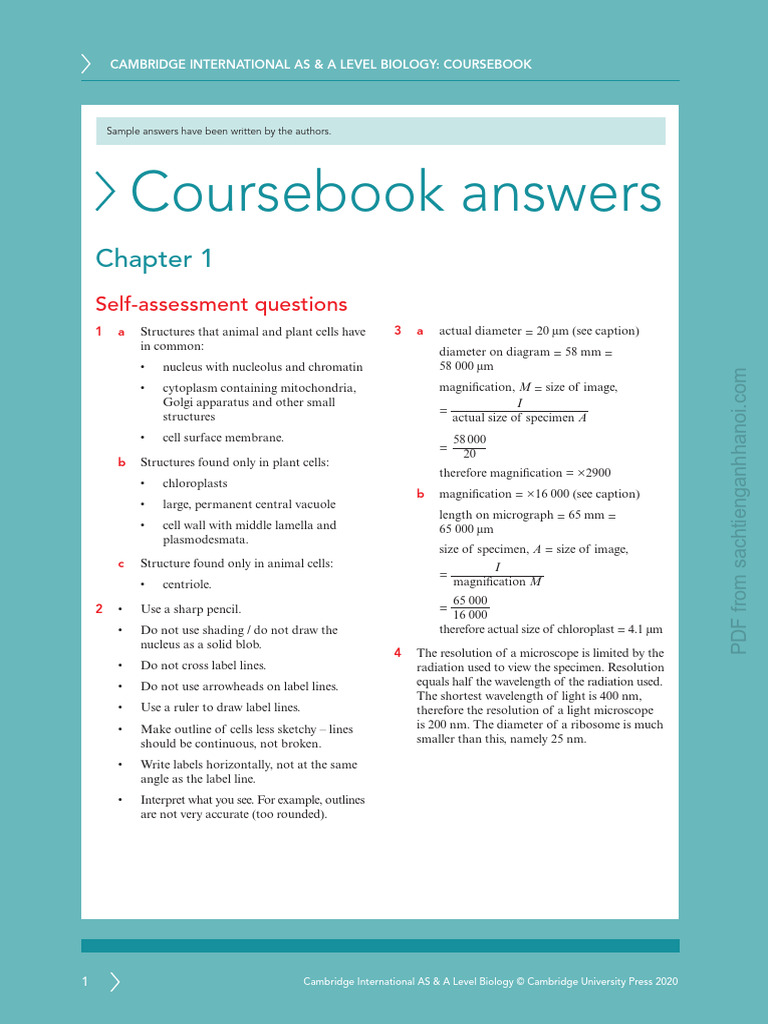 Cambridge AS and A Level Biology Coursebook - Answers | PDF | Cell ...
