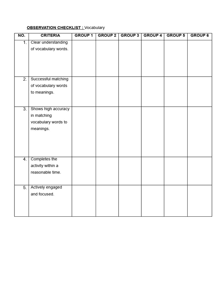Observation Checklist | PDF | Letter Case | Word