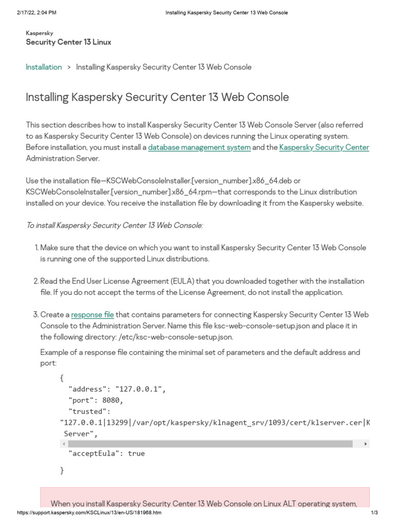 Installing Kaspersky Security Center 13 Web Console | PDF | Installation (Computer Programs ...