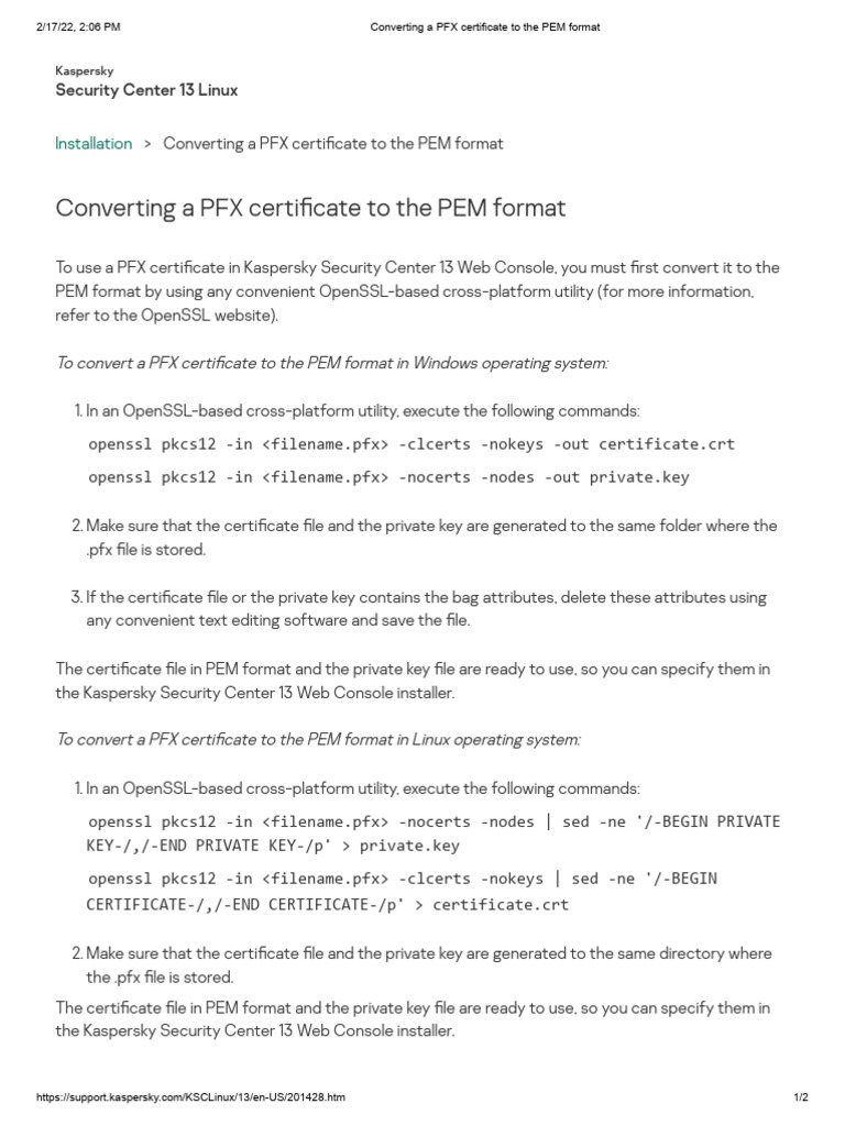 Converting A PFX Certificate To The PEM Format | PDF | Computer File ...