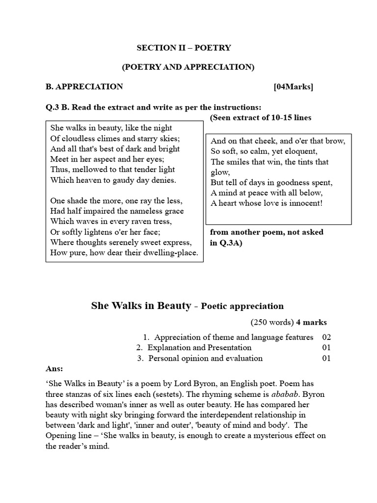 658401d8387bd - She Walks in Beauty - Appreciation & Mind Map-1 | PDF ...