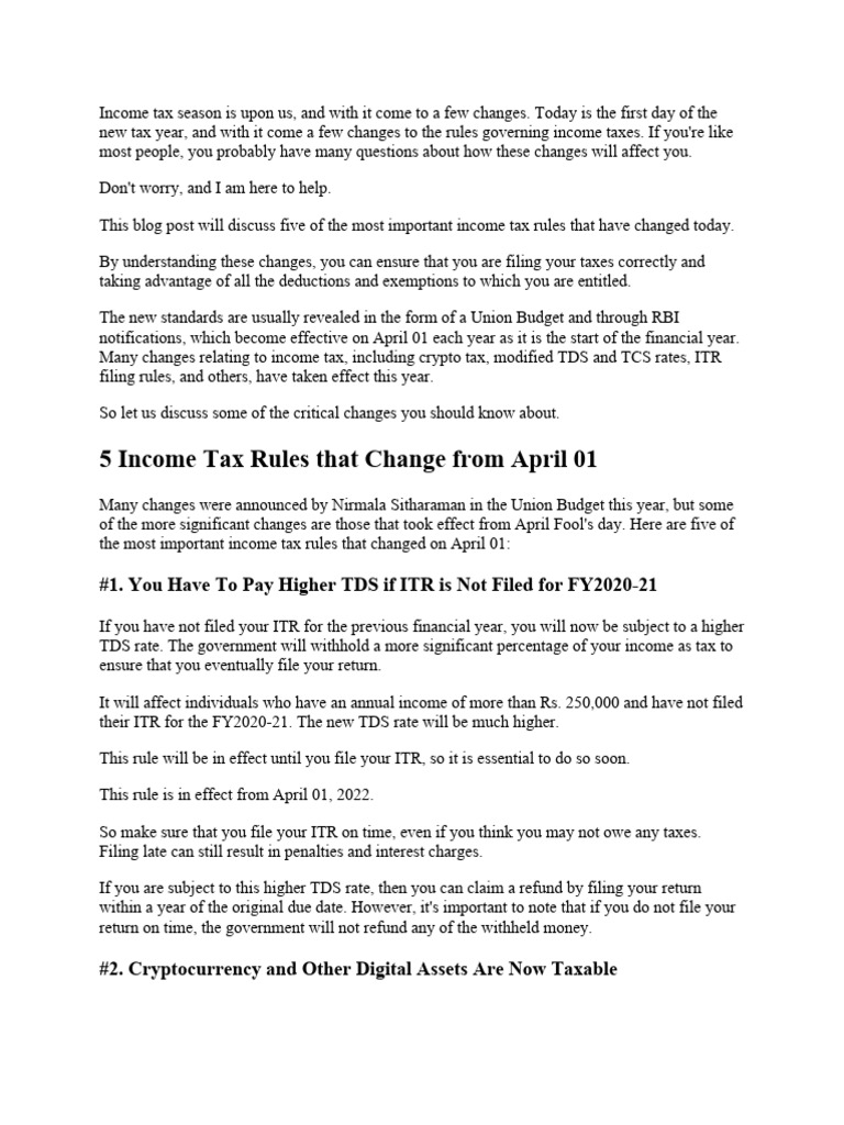 5 Income Tax Rules That Change From 1st April | PDF | Cryptocurrency ...