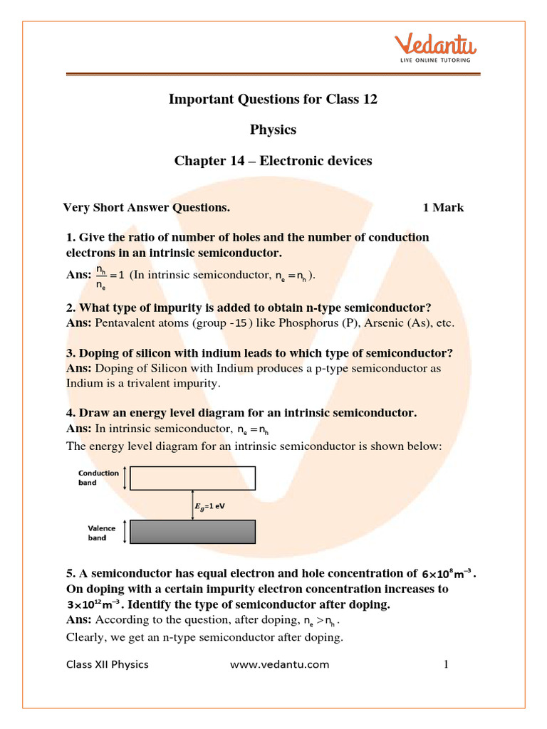 Important Questions Class 12 Physics Chapter 14 | PDF | P–N Junction ...