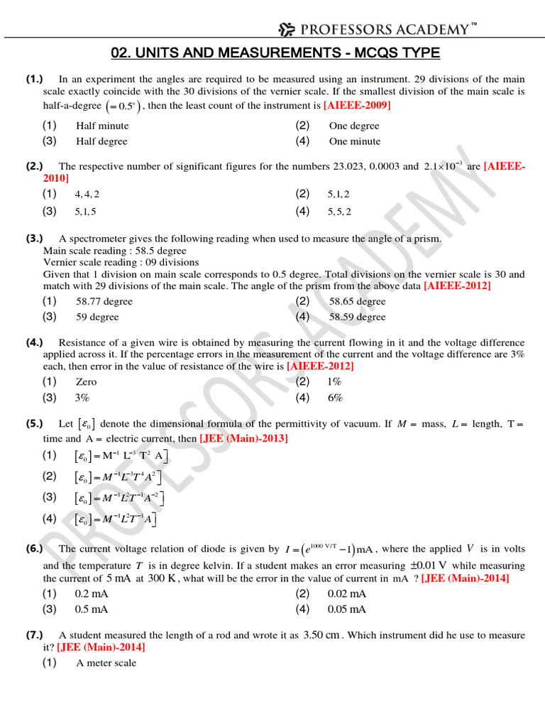 Units & Dimensions - Jee Pyq - 240714 - 132013 | PDF | Pendulum | Force