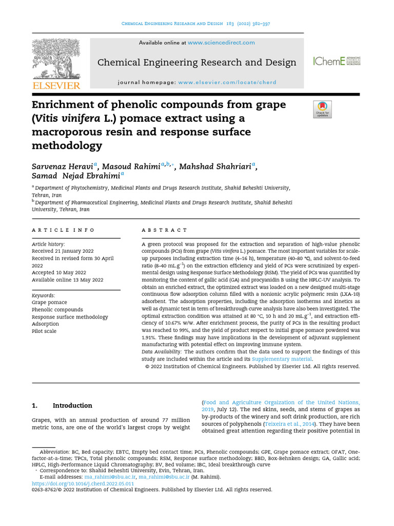 Enrichment of Phenolic Compounds From Grape (Vitis Vinifera L.) Pomace Extract Using A ...