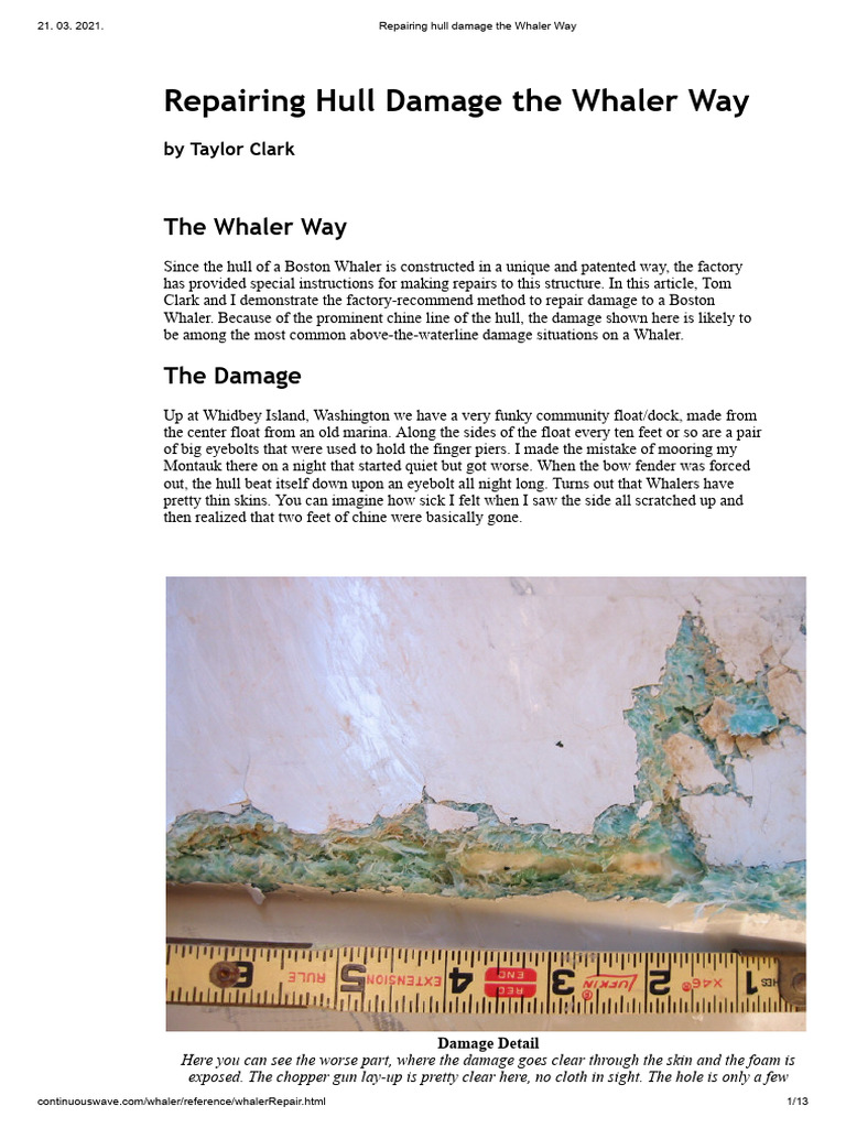 Repairing Hull Damage The Whaler Way | PDF | Fiberglass | Materials