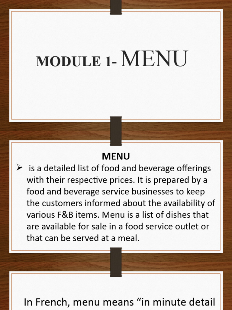 Module 1 - Menu | PDF | Menu | Foodservice