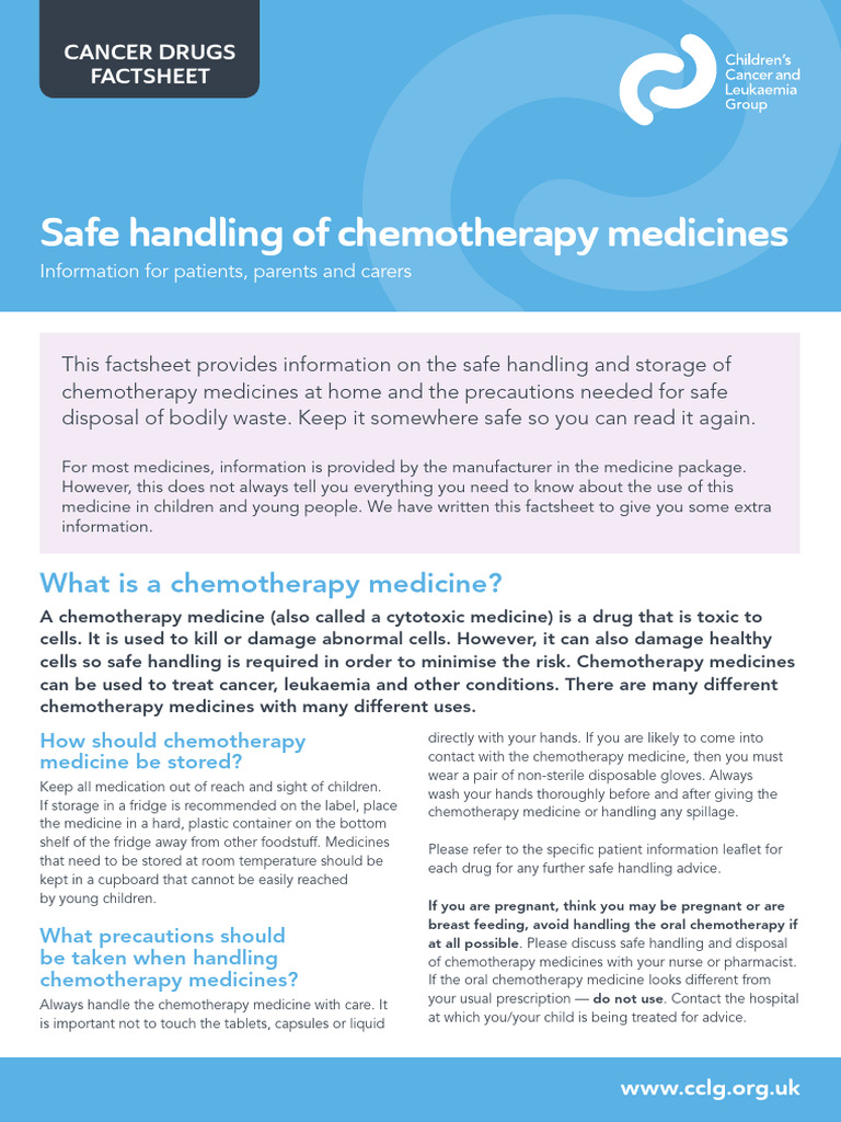 Drug Factsheets Safe Handling Web | PDF | Chemotherapy | Waste