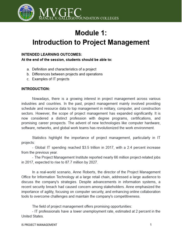 Is Project Management - Module 1 | PDF | Project Management | Goal