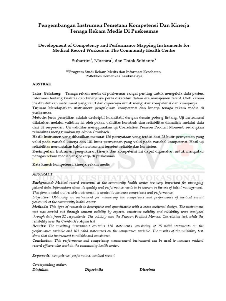 Article Pengembangan Instrumen Pemetaan Kompetensi Dan Kinerja Tenaga PMIK Di Puskesmas 01 | PDF ...