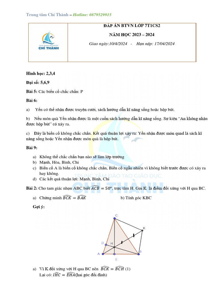 G I Ý ĐÁP ÁN BTVN L P 7T1CS2 Giao Ngày 10.4.2024 Done | PDF