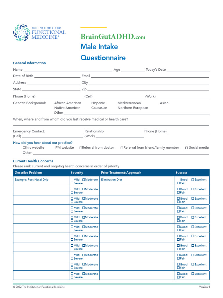 Male Intake Questionnaire for Health Assessment | PDF | Healthy Diet | Meal