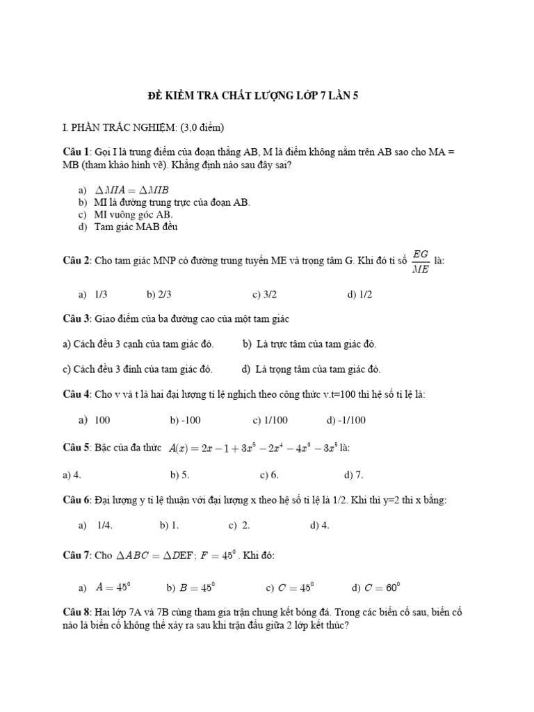 ĐỀ KTCL - T7 - LẦN 5-23-24 | PDF