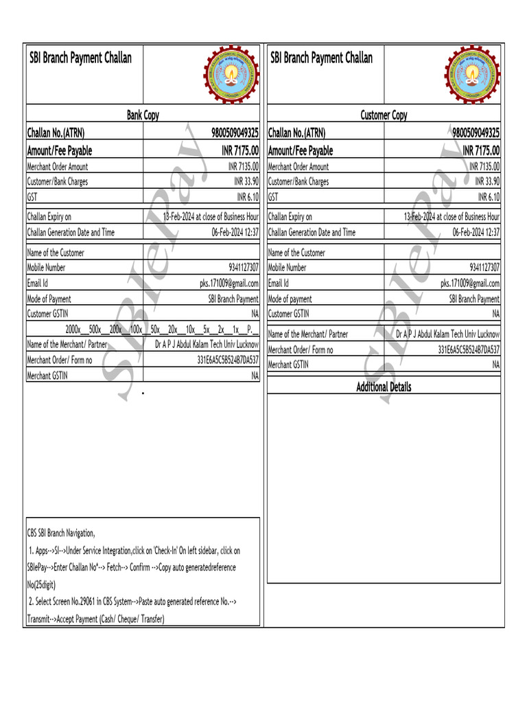 SBIePay Payment Challan Details | PDF | Payments | Personal Finance