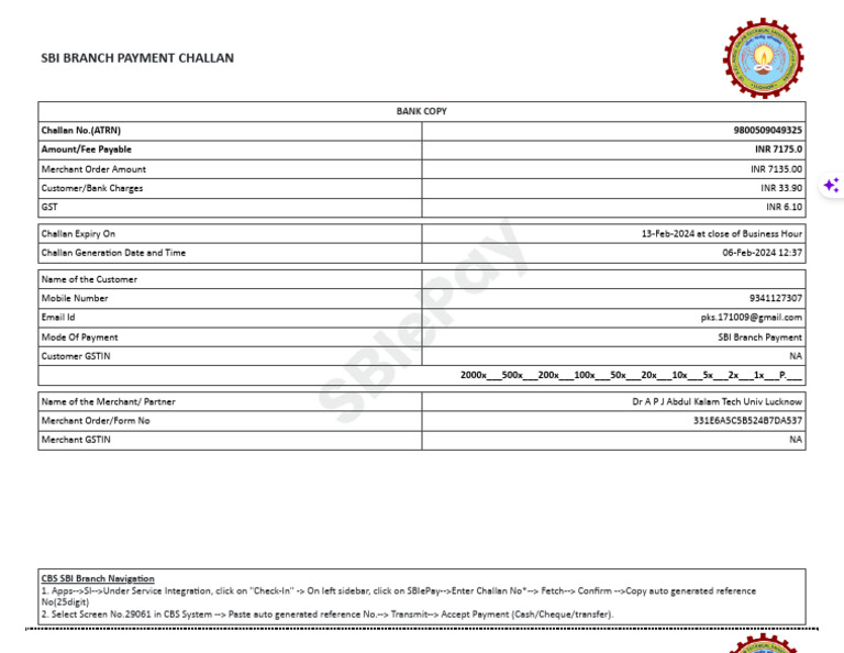 Sbiepay - Sbi Secure Merchant AggCashOrderChallanReceipt - jsp#No-back ...
