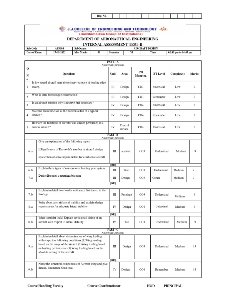 QP Ae8604 - Aircraft Design Iat - Ii - New | PDF | Empennage | Aircraft