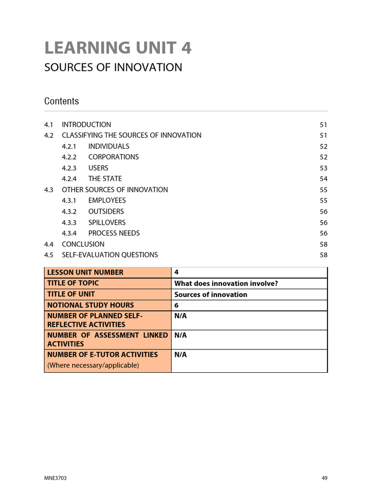 MNE3703 - Learning Unit 4 | PDF | Innovation | Learning