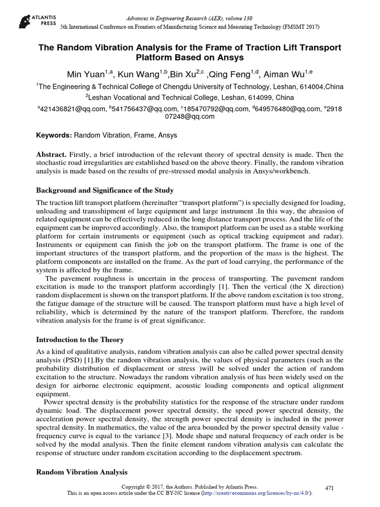 The Random Vibration Analysis For The Frame of Traction Lift Transport - Good - Yuan 2017 | PDF ...