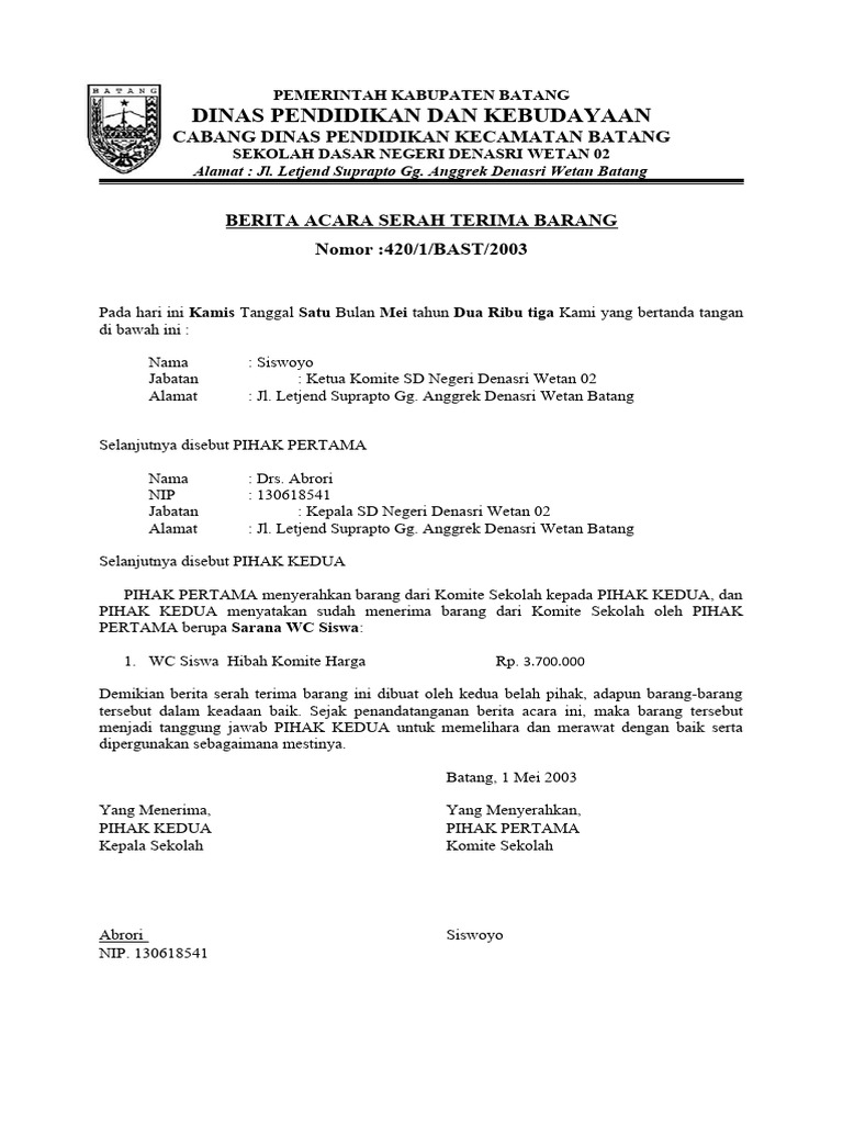 Contoh BAST Komite | PDF