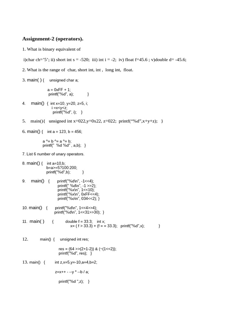 Assignment2 Operators | Download Free PDF | Mathematics | Object (Computer Science)