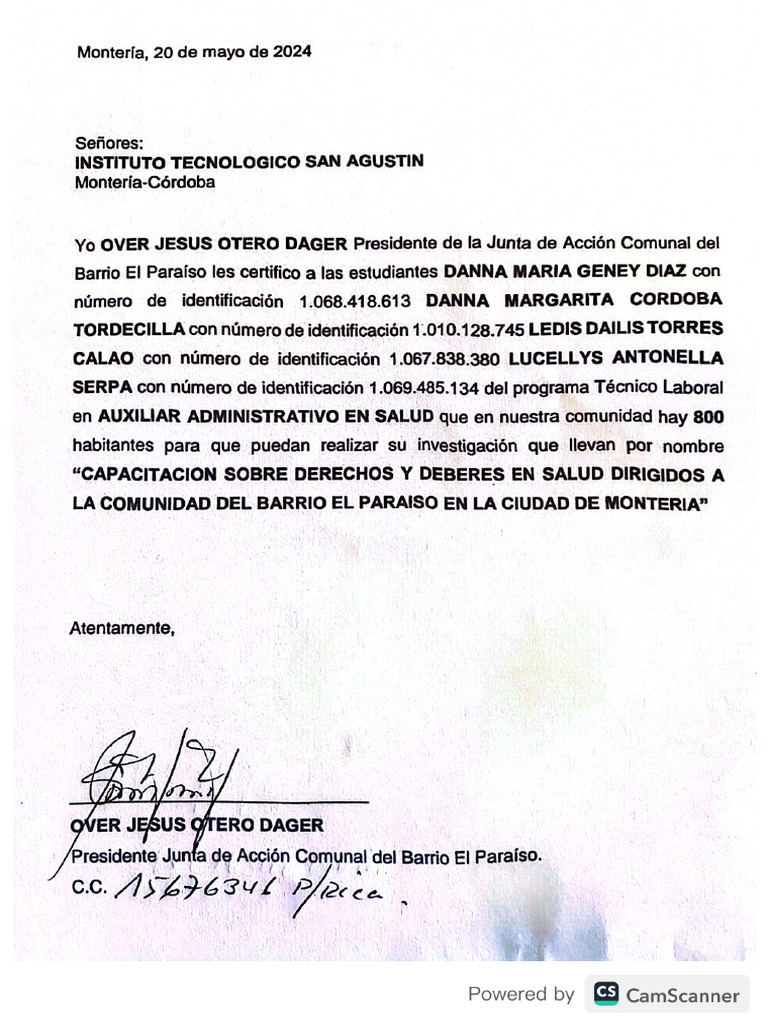 CARTA POBLACIÓN B.PARAISO | PDF