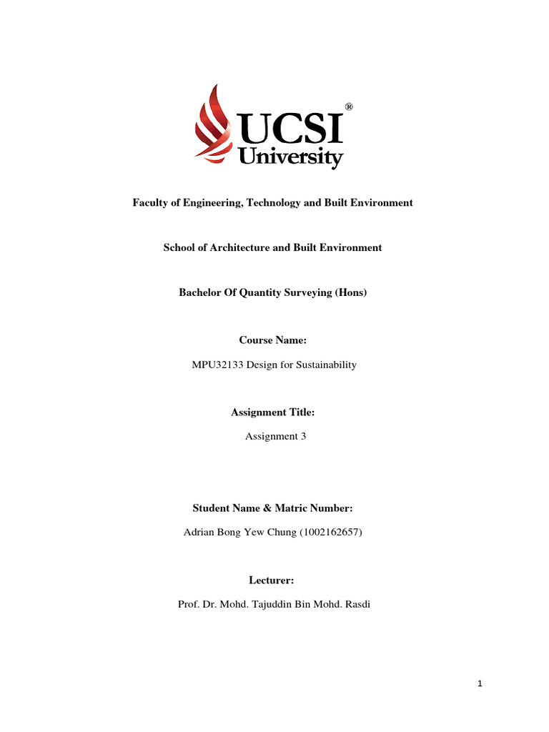 MPU32133 - Adrian Bong Yew Chung - 1002162657 | PDF | Building Engineering