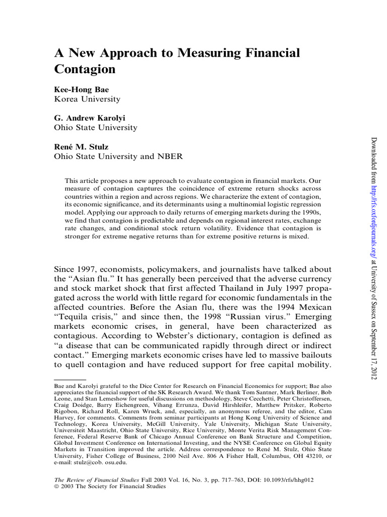 A New Approach To Measuring Financial Contagion | PDF | Financial ...