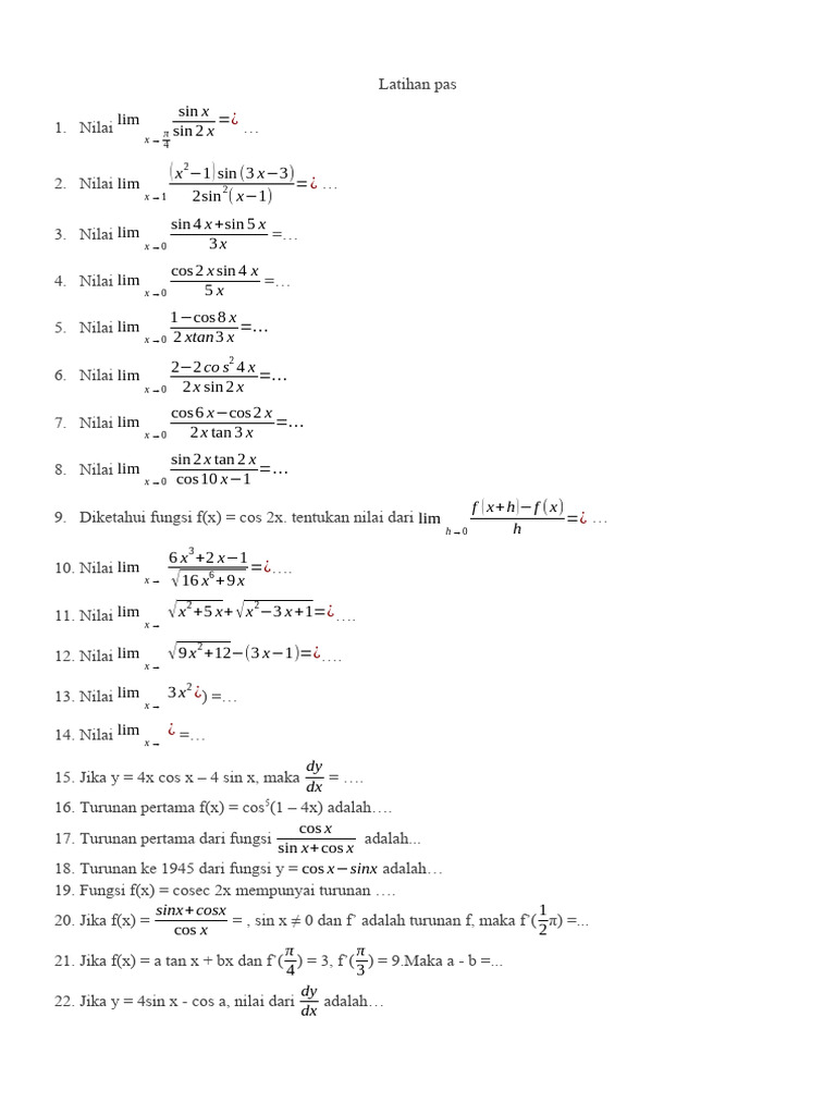 Latihan Pas MTK | PDF