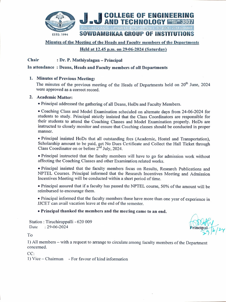 MoM 29-06-2024 | PDF | Business | Technology & Engineering