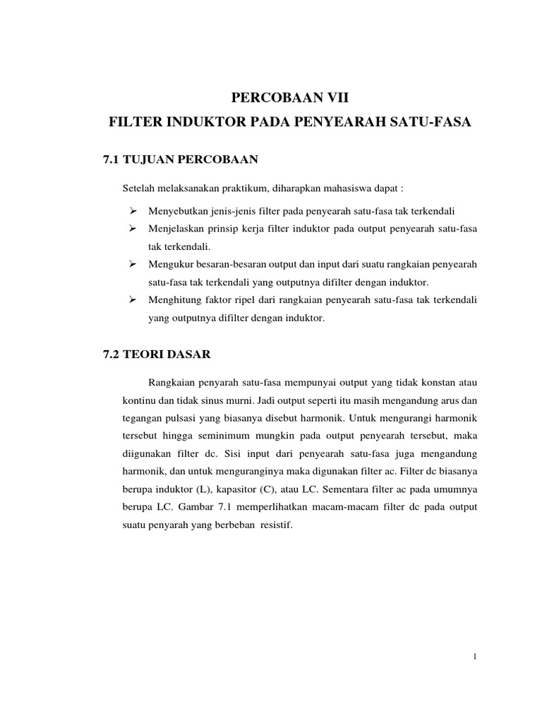 Filter Induktor Pada Penyearah Satu-Fasa - FIX INSYAALLAH | PDF