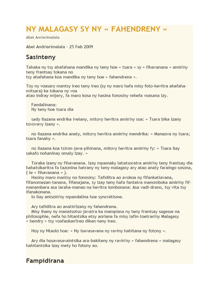 Fahendrena Malagasy | PDF