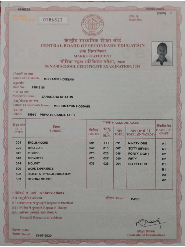 Marksheet of 12th Class Scanned - Compressed | PDF
