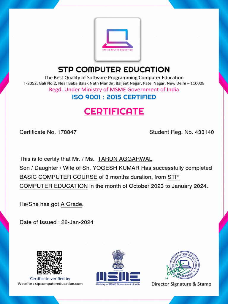 Basic Computer Certificate | PDF
