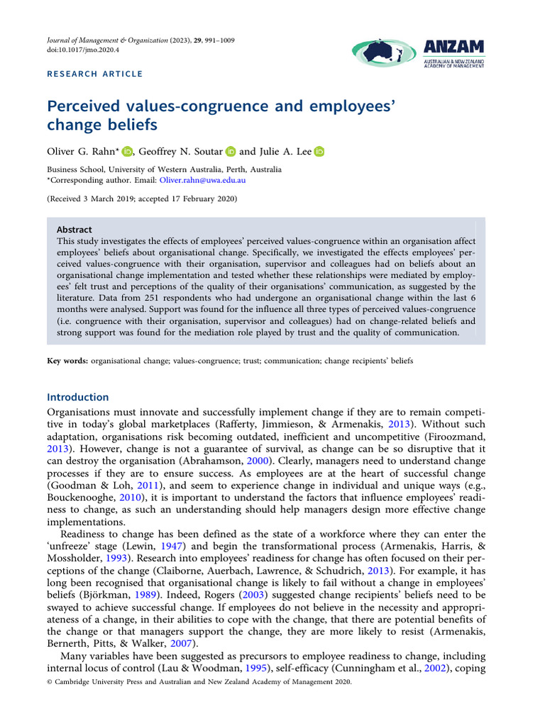 1perceived Values-Congruence An | PDF | Validity (Statistics) | Psychology