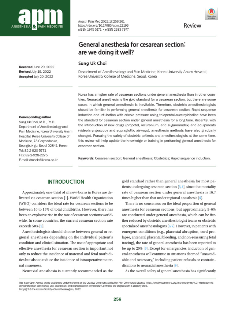 General Anesthesia For Cesarean Section Are We Doing It Well | PDF | Anesthesia | Caesarean Section