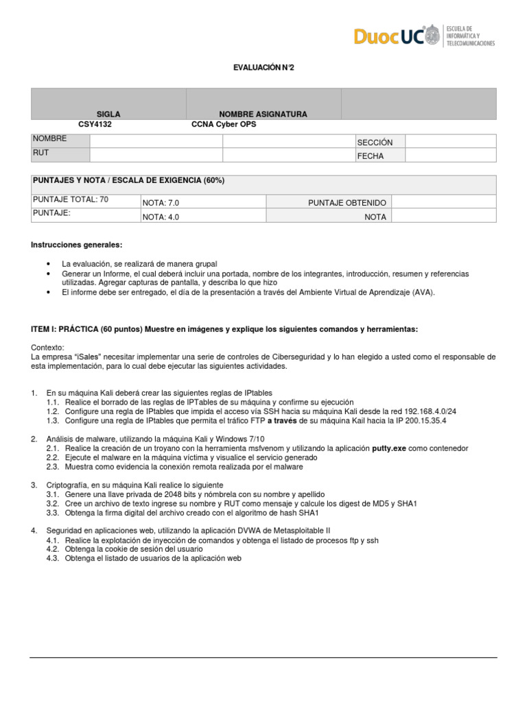 Evaluación 2 CSY4132 CCNA Cyber OPS | PDF | Protocolo de transferencia de archivos | Guerra ...