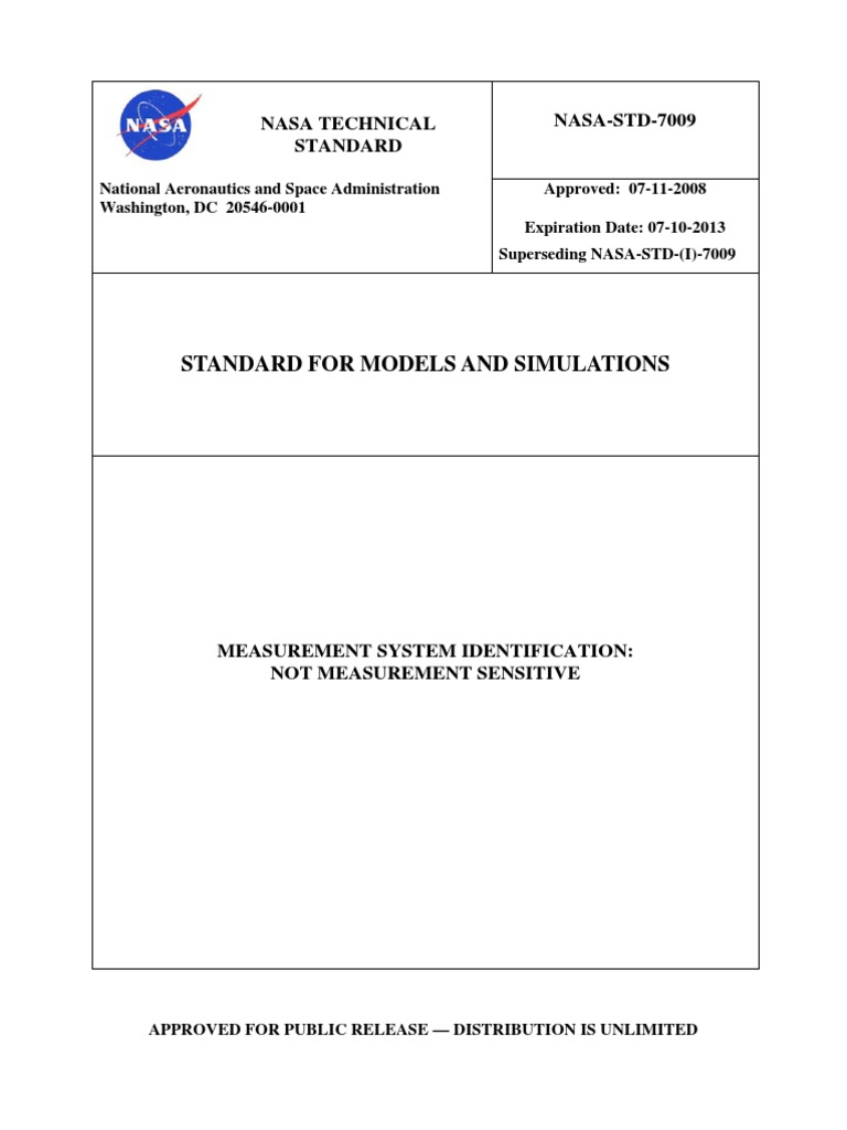Standard For Models and Simulations: Nasa Technical Standard NASA-STD-7009 | PDF | Conceptual ...