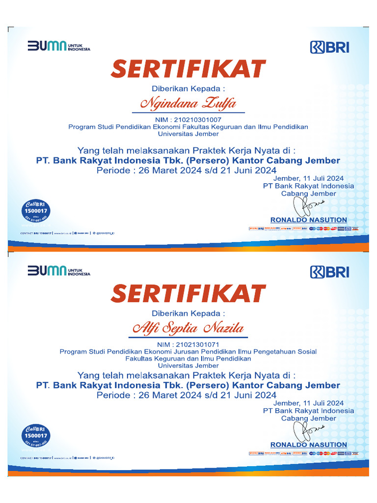 Print Linen Sertif KKN BRI (4), 8 Page, Cetak 1 X | PDF