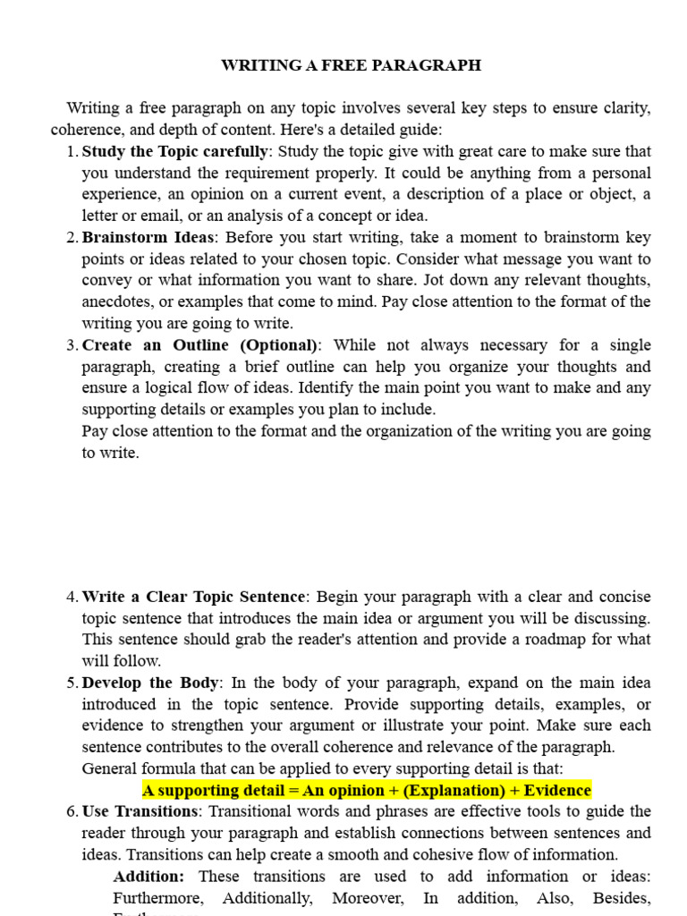 Steps to Write a Free Paragraph | PDF | Thought | Paragraph